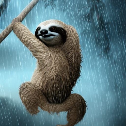 Happy sloth playing in the rain - AI Generated Artwork - NightCafe Creator