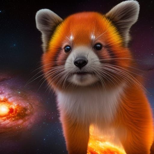 Portrait of An astronaut red panda in a galactic vortex, observing ...