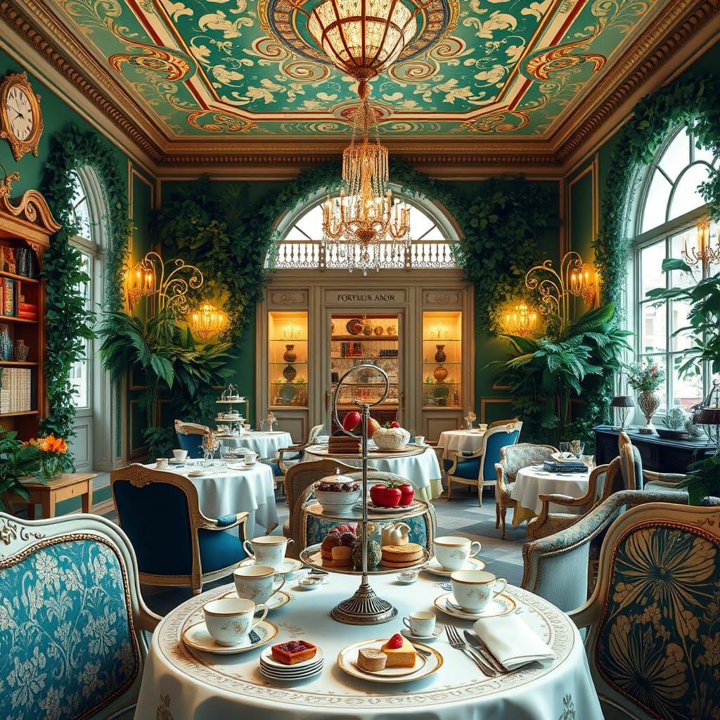 Tea Room - Whimsical High Tea Scene in Jewel-Toned Fantasy R...