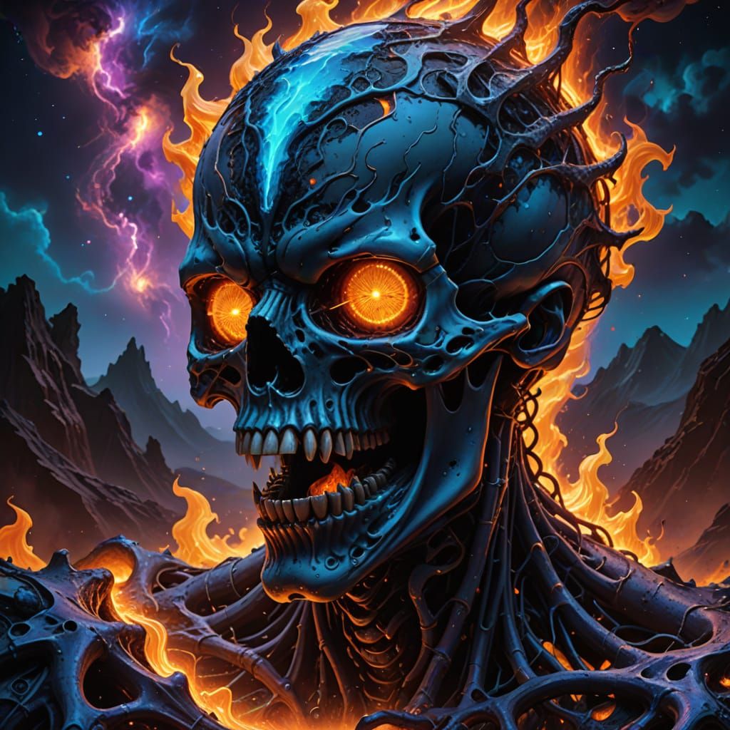Skeletal Beast Unleashes Cosmic Fury in Fiery Infe... - AI Art