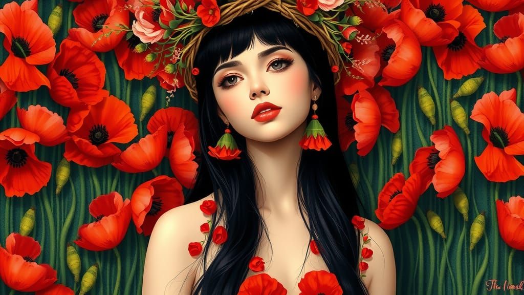Poppies - Ethereal Poppy Goddess in Vibrant Floral Attire