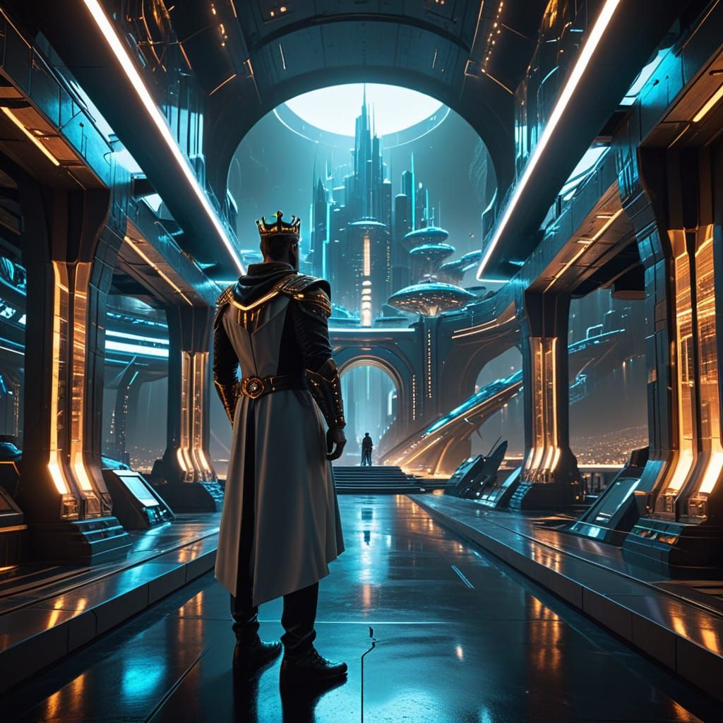 King Surveying His Futuristic Metropolis - AI Art