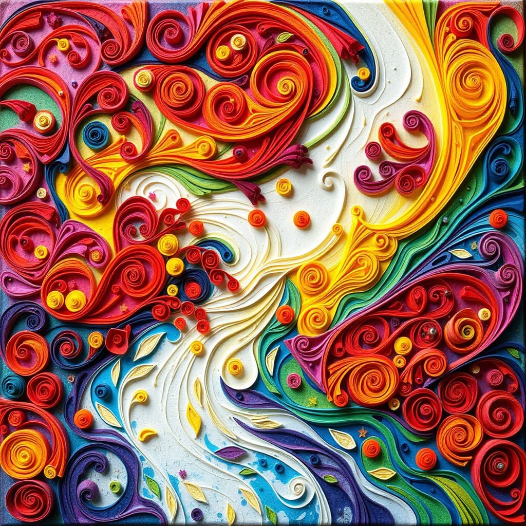 Abstract Quill Fusion - Vibrant Quill Fusion in Impressionis...