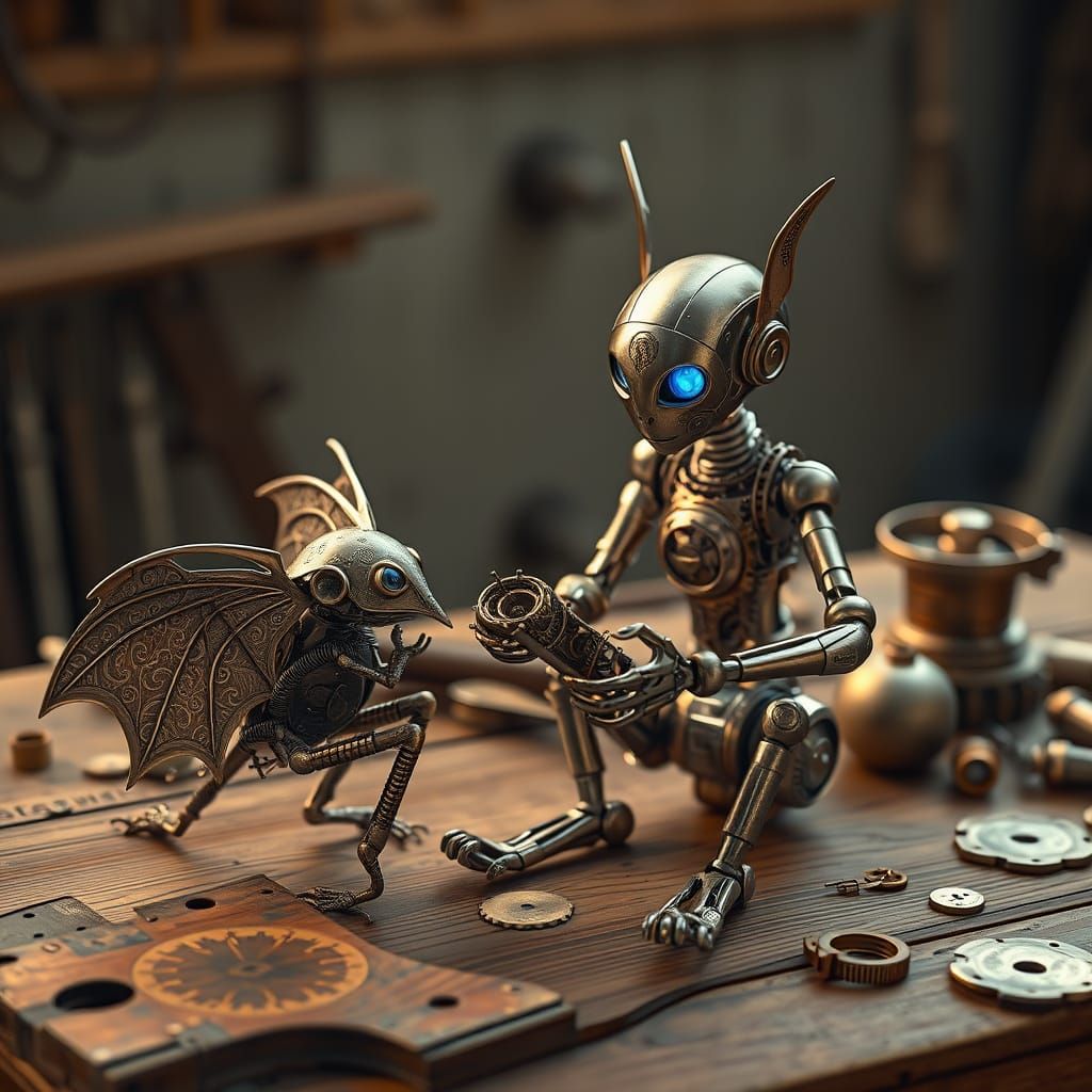 Steampunk Metalwork Clockwork Bat Robot Watches An... - AI Art