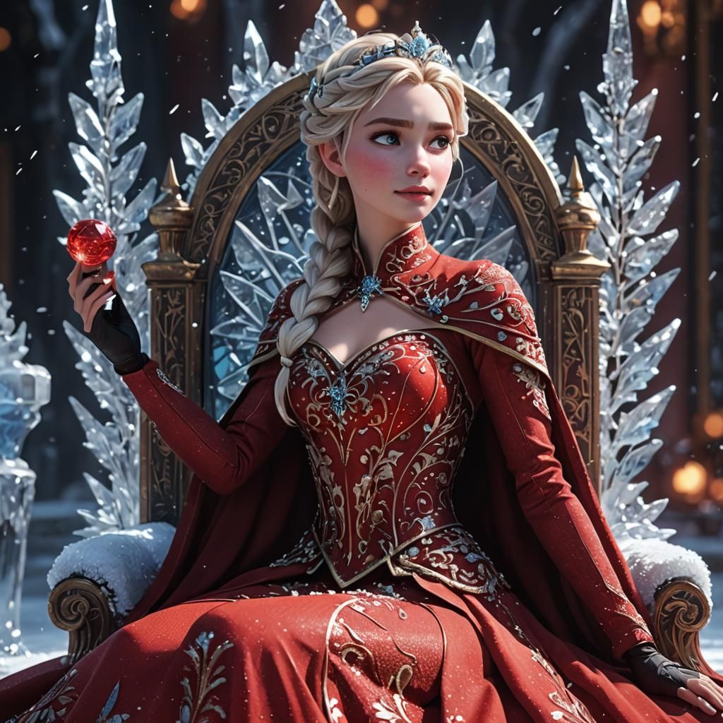 Elsa in a red dress - AI Generated Artwork - NightCafe Creator