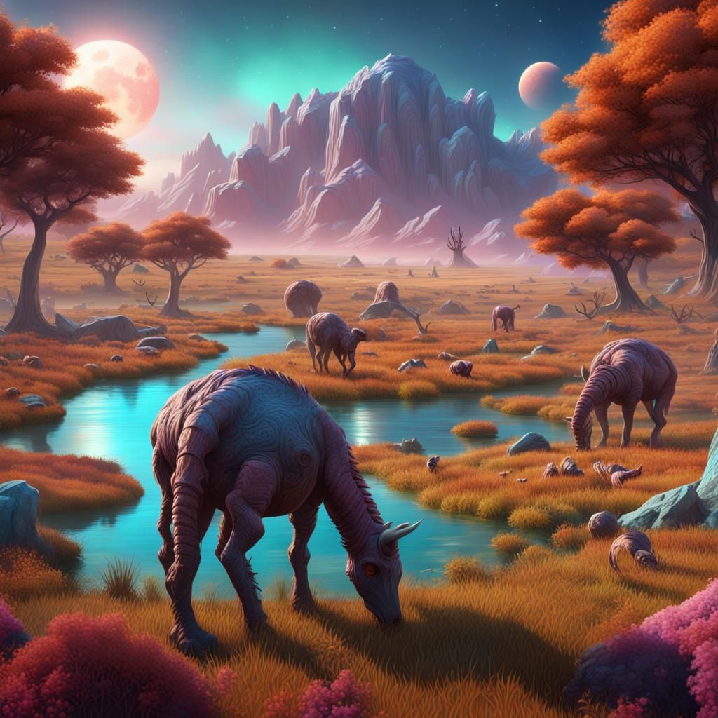 Alien Creatures Grazing on Plains - AI Generated Artwork - NightCafe ...