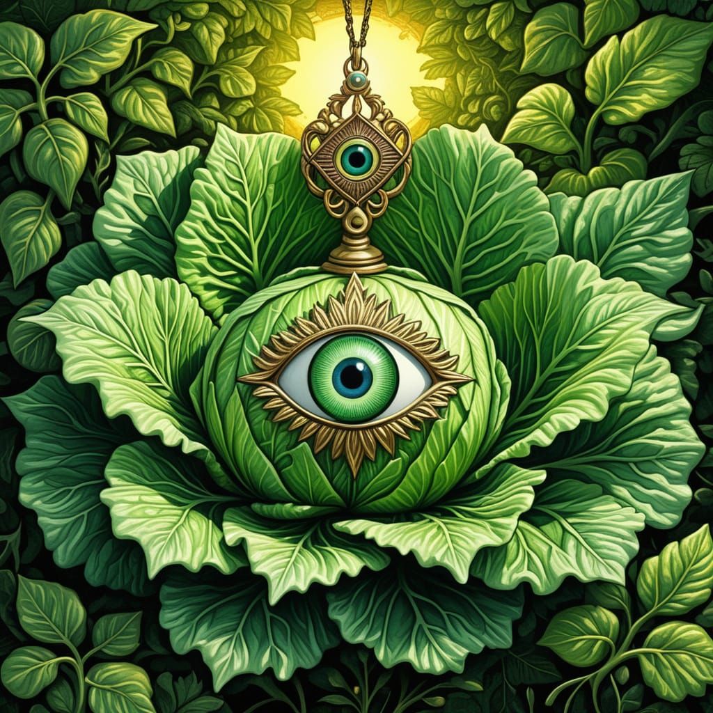 Victorian Garden Cabbage with Glowing Evil Eye Pen... - AI Art