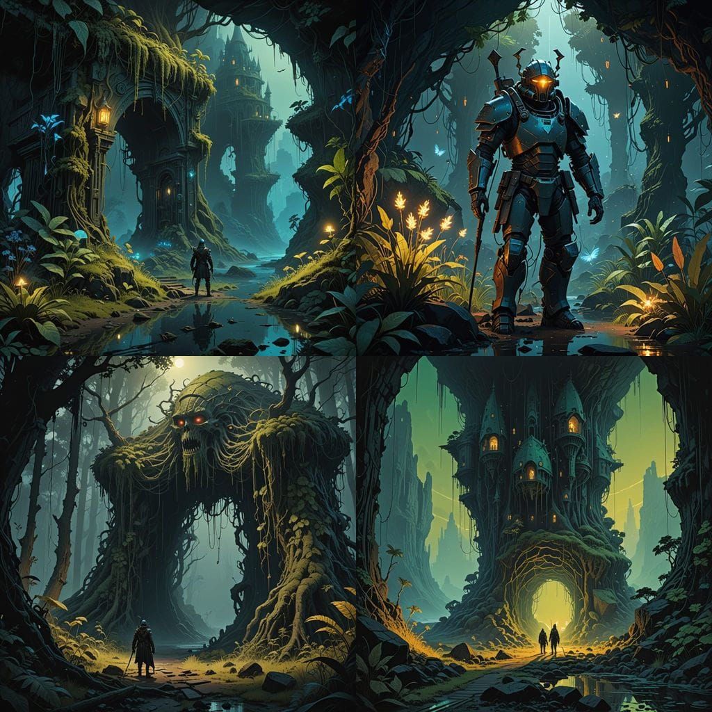 Fantasy Cave Entrance in Medieval Dark Fantasy Sty... - AI Art