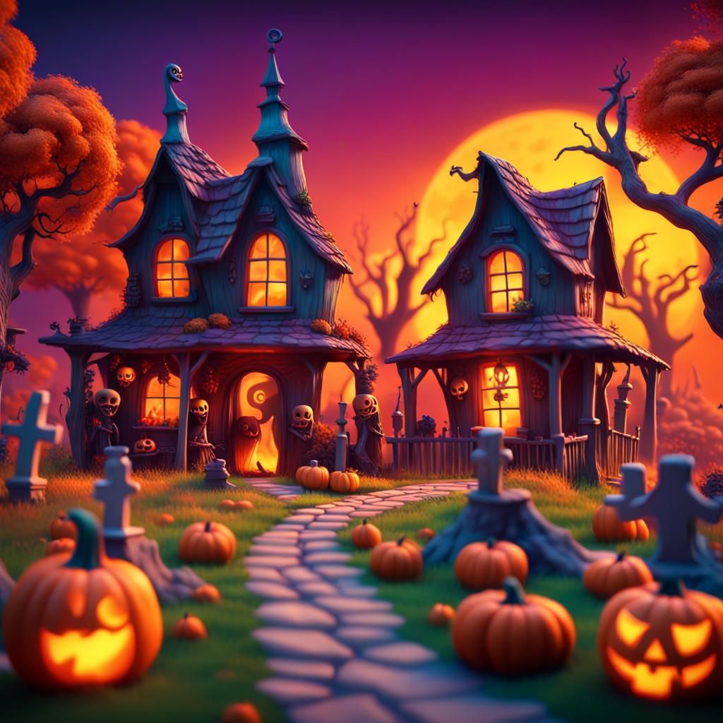 Cute Haunted Village - AI Generated Artwork - NightCafe Creator
