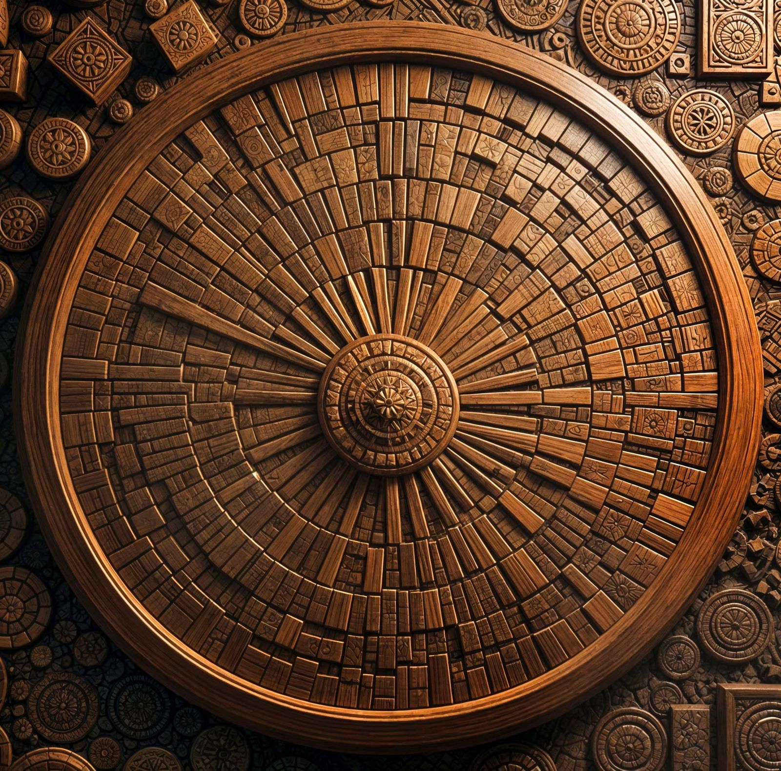 Woodblock Pattern - Intricate Wooden Mosaic Pattern in Earth...