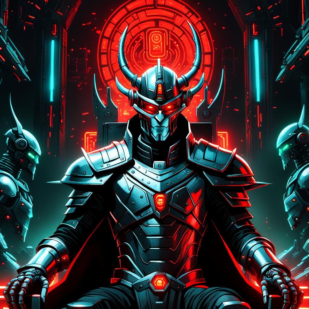 Cybernetic Overlord - Menacing Cyberpunk Figure in High-Tech...