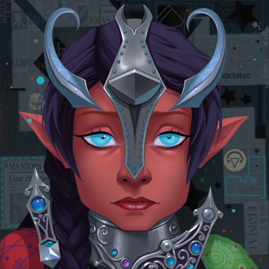 female warrior half-hobgoblin-half-tiefling art Brut Tim Burton gouache ...