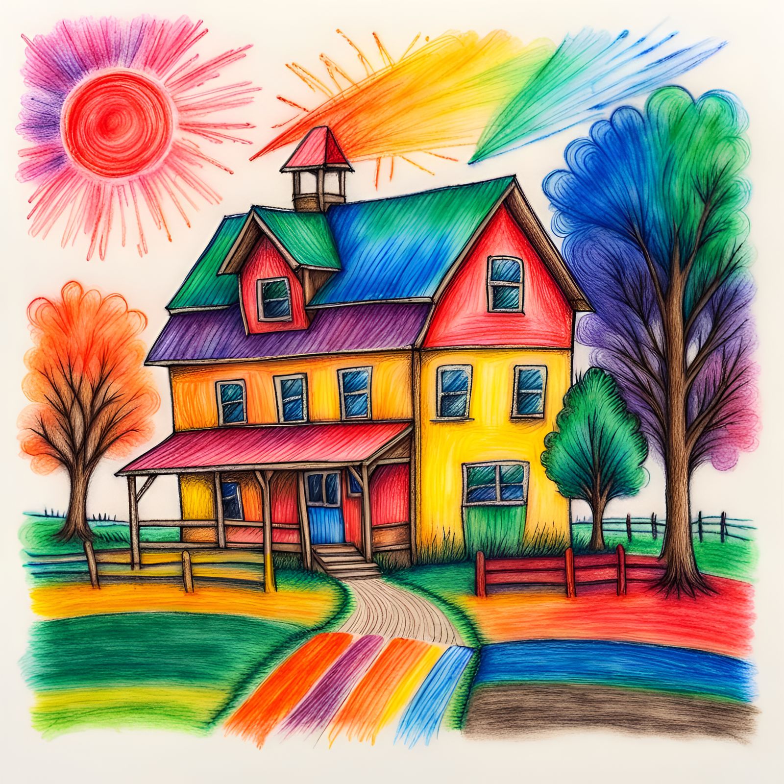 Rainbow Crayon House - AI Generated Artwork - NightCafe Creator