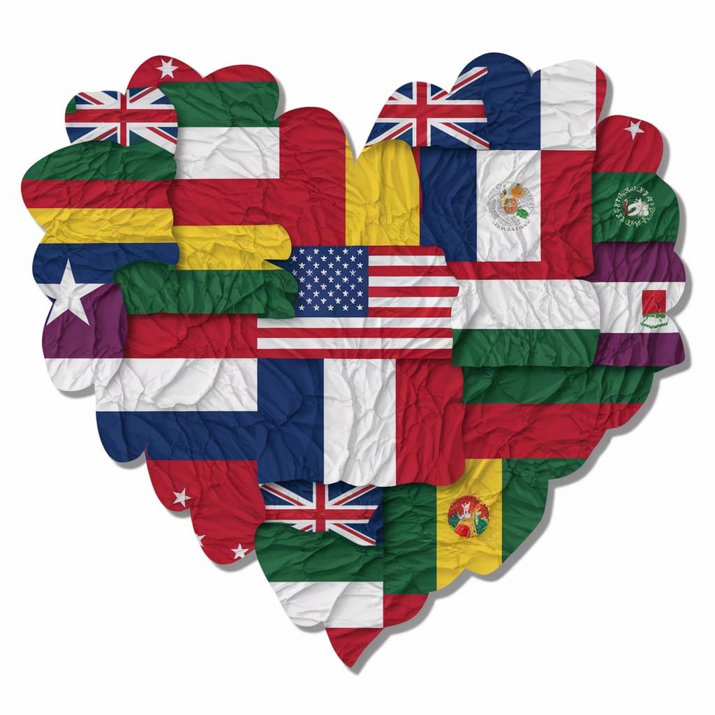 made of flags - Heart-Shaped Mosaic of United Nations Flags