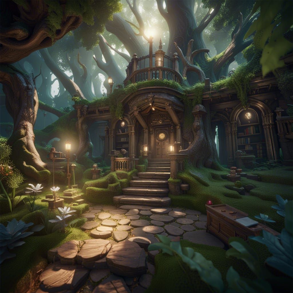 Magical forest library - AI Generated Artwork - NightCafe Creator