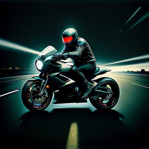 RIDER AI - Futuristic Biker Speeds Down Deserted Moonlit Hig...