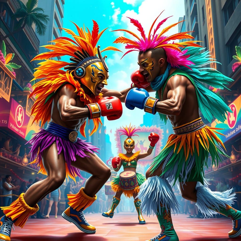 Rio Carnival Boxing Celebration in Vibrant Style - AI Art