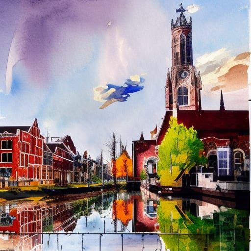 Haarlem, beautiful landscape, detailed buildings, sharp, contrasting colors, , Canaletto, Doig ...