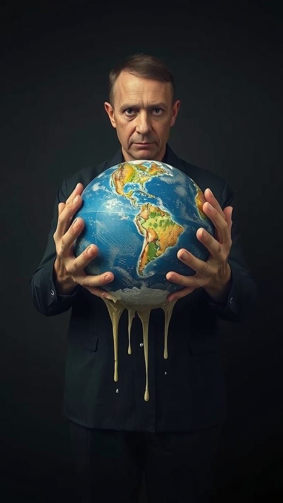 Ethereal Man Holds World in Goo-Covered Hands, Sur... - AI Art