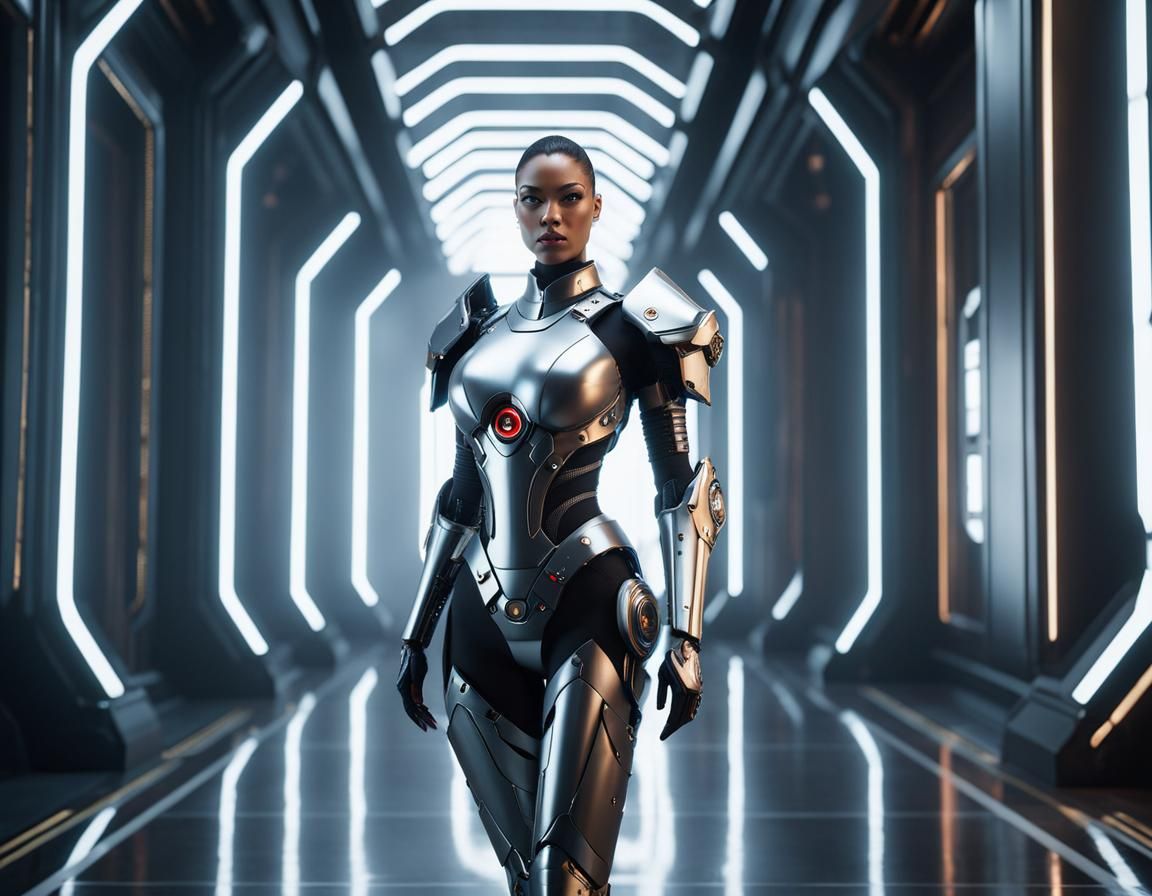 (Tall cyborg Queen in expansive hallway:1.6),depth of field, 8K ...