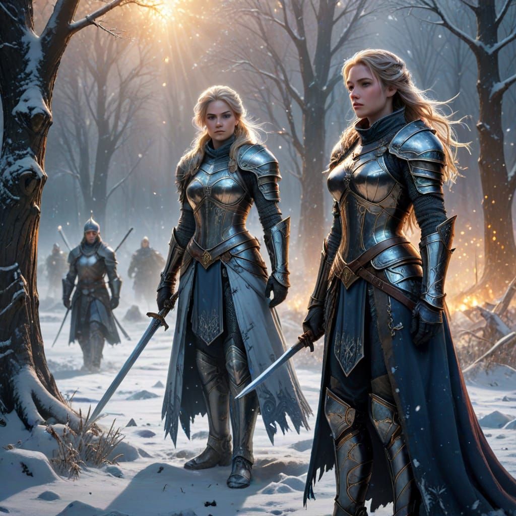 Two Female Knights Ready For Action
