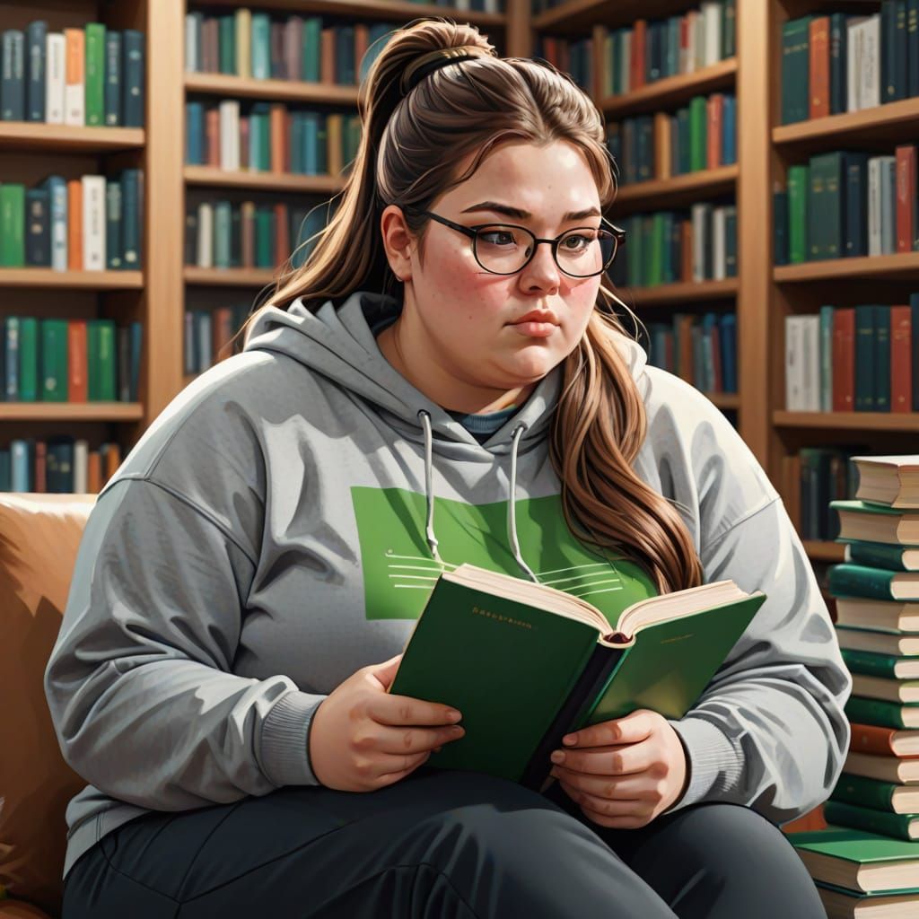 Studious - Colorful Portrait of a Young Woman Reading in a ...