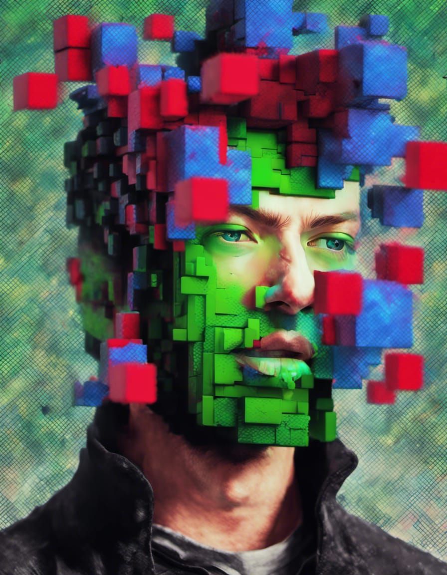 Surreal Zbrush model glitching cube sliced human head, by Mario Nevado ...