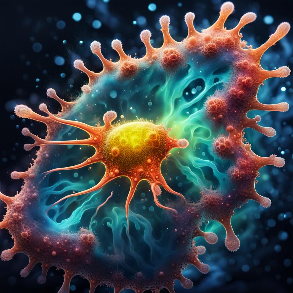 A magical glowing with sparkles, colourful amoeba. - AI Generated ...