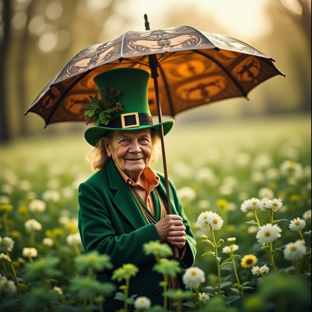 Whimsical Leprechaun Amidst Shamrock Rain, in Impr... - AI Art