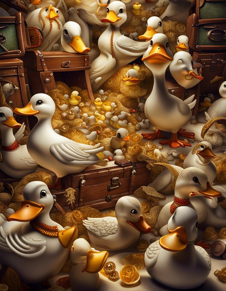 On the white sand of a deserted beach yellow plastic ducks spill from a ...