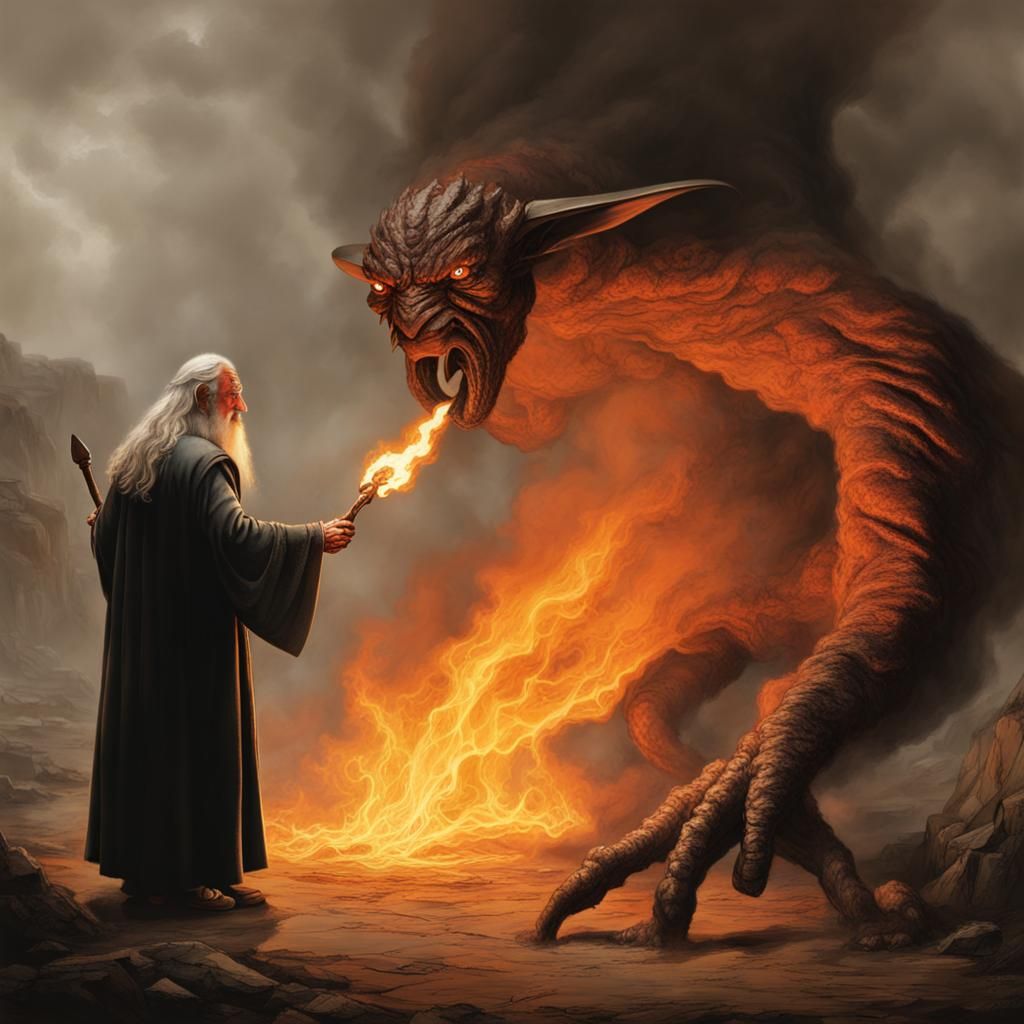 Gandalf meeting a Balrog on fire - AI Generated Artwork - NightCafe Creator