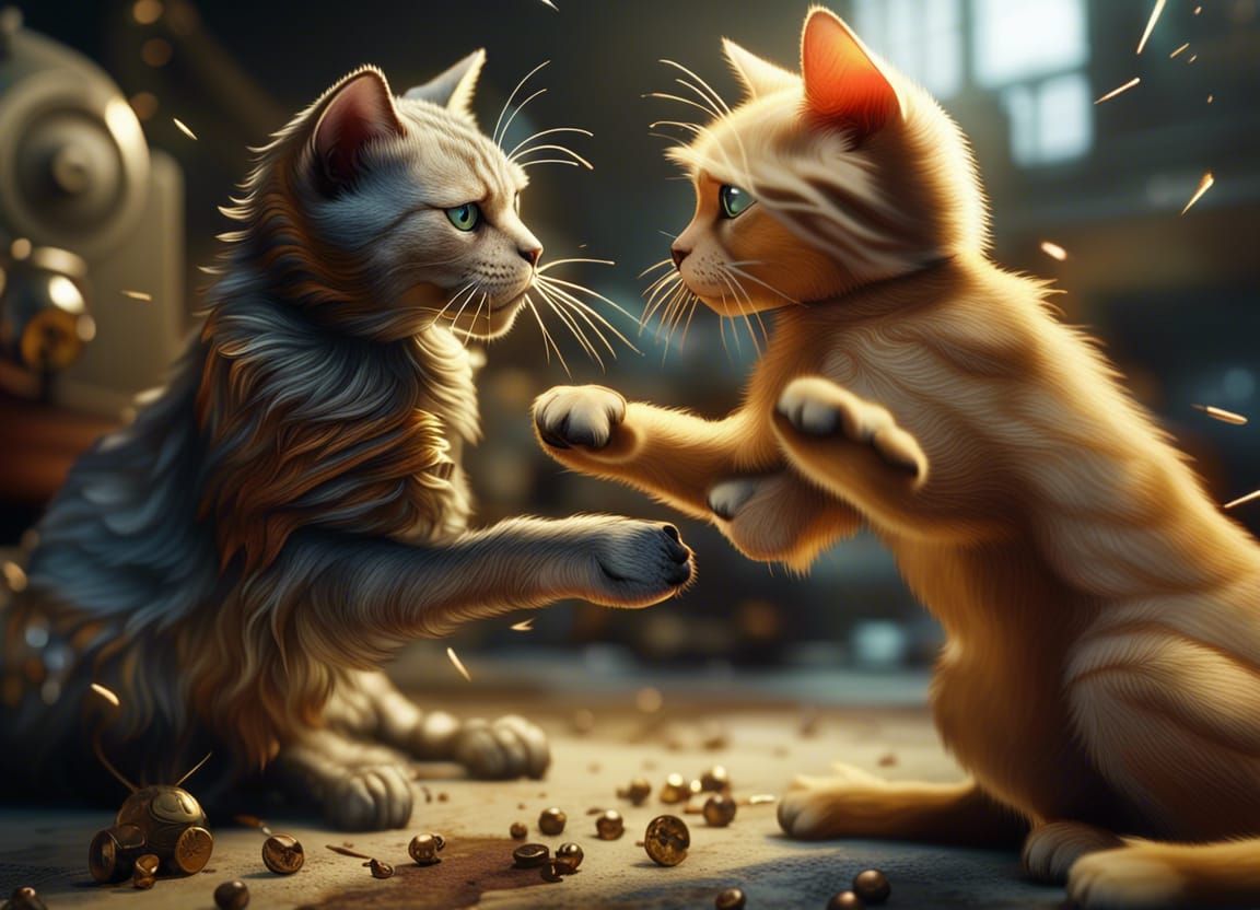 Two Cats Fighting Each Other - AI Generated Artwork - NightCafe Creator