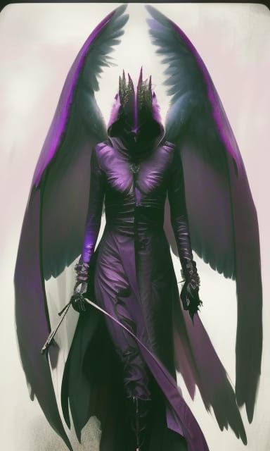 Powerful Illustration; "Purple Vampire Bird of Prey"; Iridescent-Purple ...