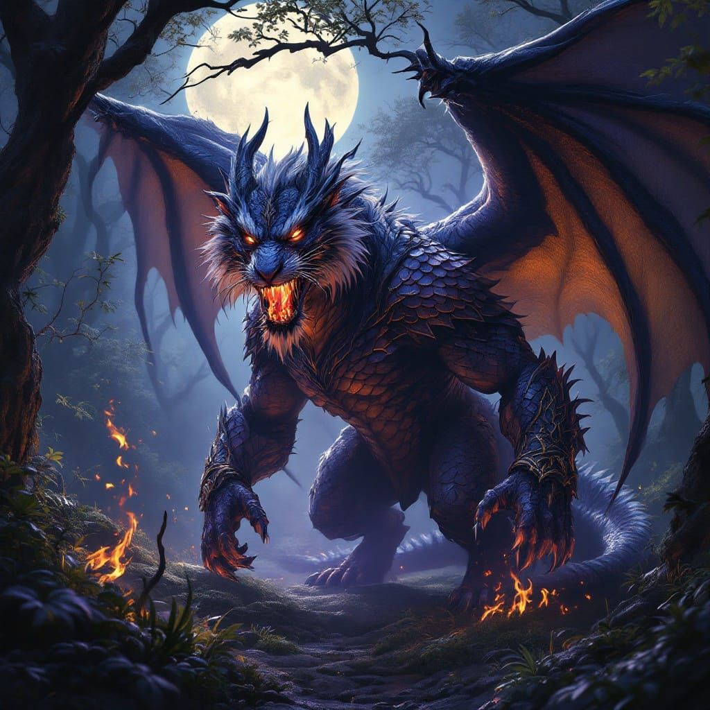 Dragon Tiger Hybrid Beastman in Dark Fantasy Armor - AI Art