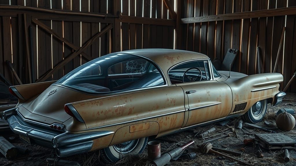 A 1950s sleek, angular, transparent bubble topped, finned, futuristic ...