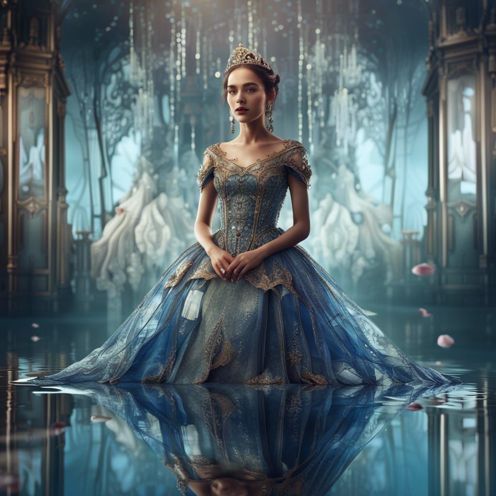 Portrait of beautiful princess in dress made of delicate and intricate ...