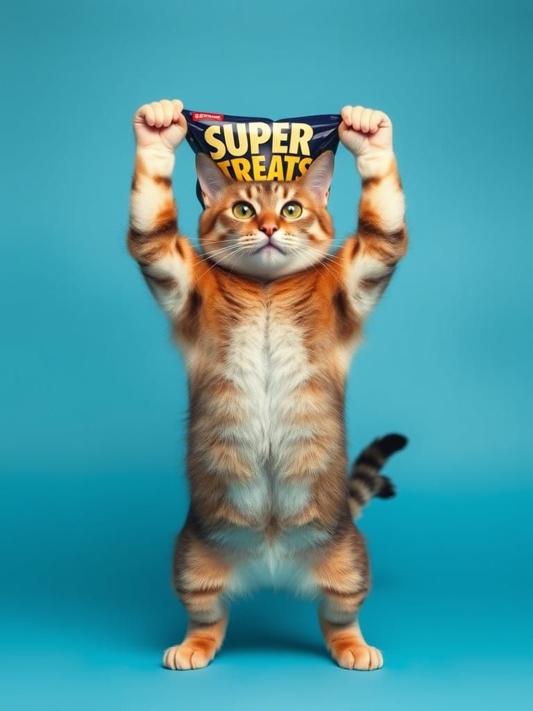 Muscled Cat Defies Gravity, Holding Treats Aloft i... - AI Art