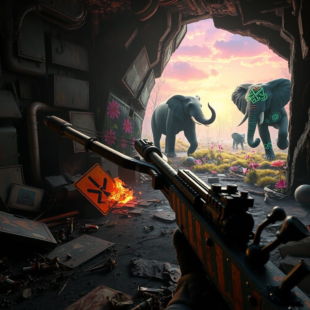 Post-Apocalyptic Bunker Scene with Mutant Enemies - AI Art