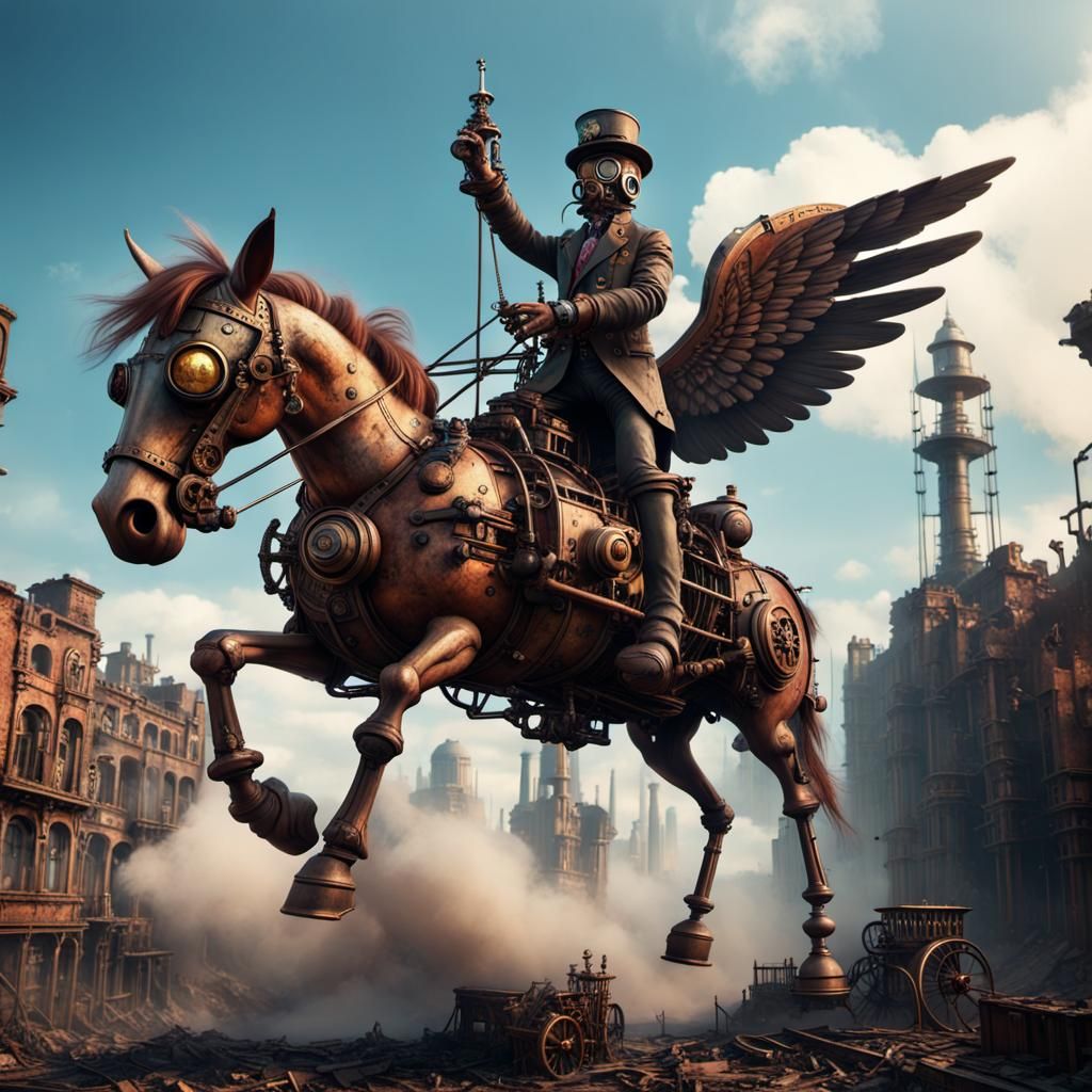 Newfangled Steampunk Flying Horse Contraption - AI Generated Artwork ...