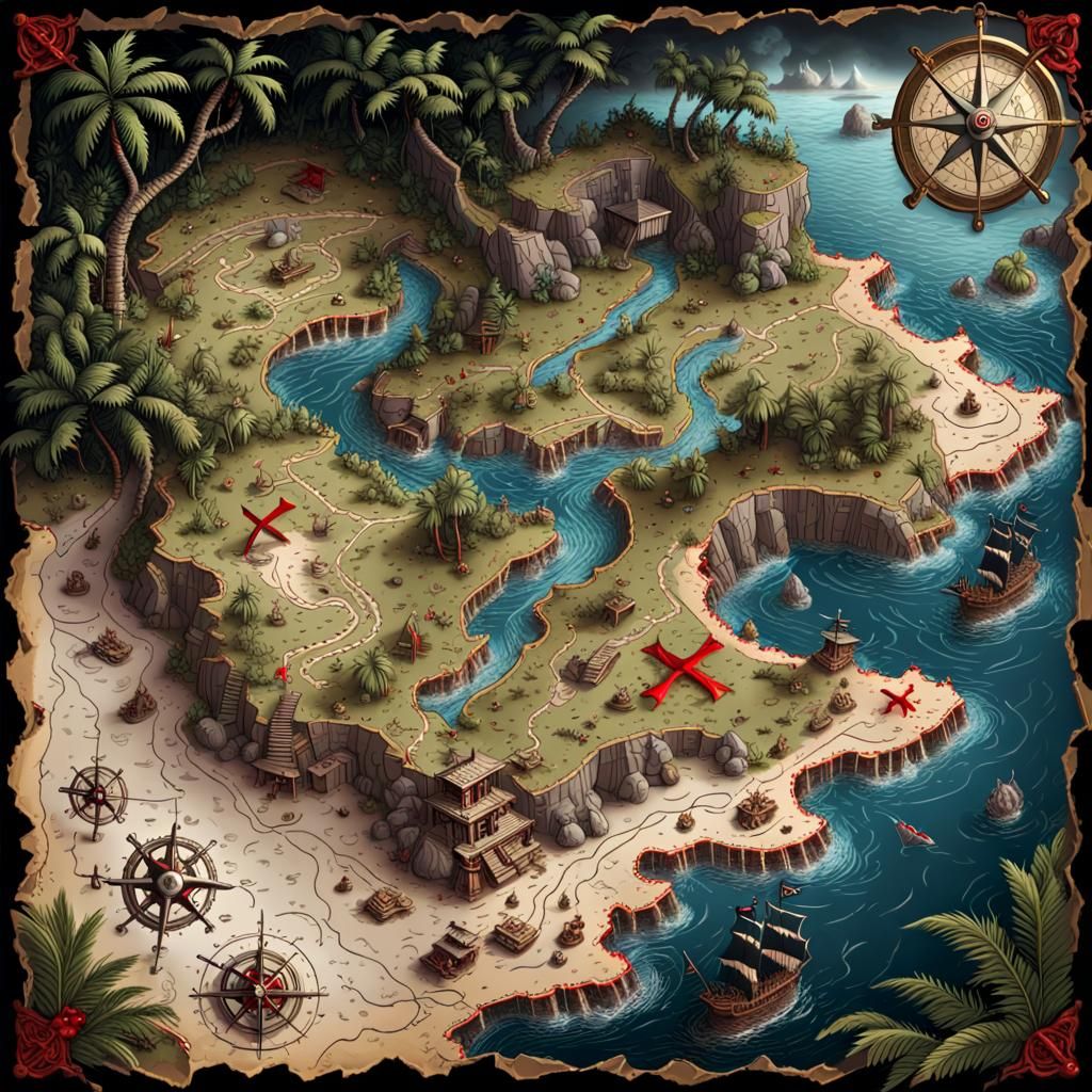 Pirate tresure map (F) - AI Generated Artwork - NightCafe Creator