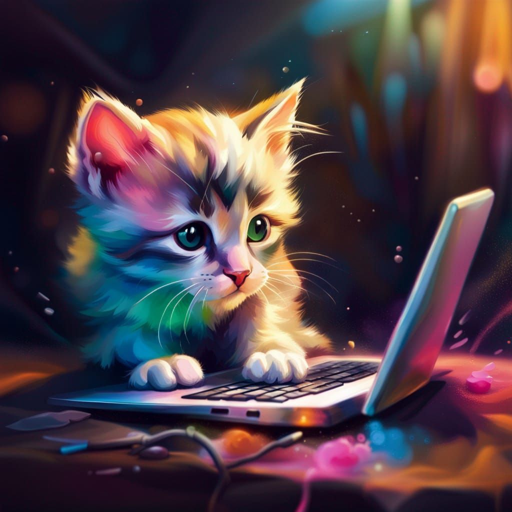 An adorable kitten working on the computer - AI Generated Artwork ...