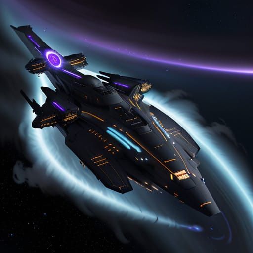 Sleek Sci-Fi Starship Plunges into a Black Hole in... - AI Art