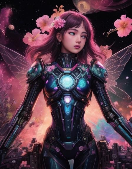 (hyper detailed shiny artwork of a floating beautiful fairy with ...