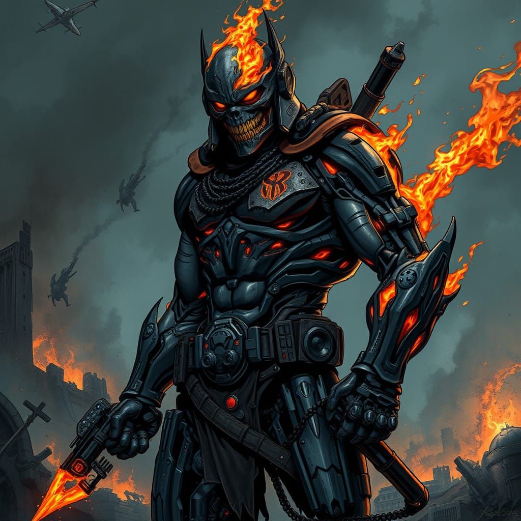 Cybernetic Assassin Wears Hellish, Flame-Licked Ar... - AI Art
