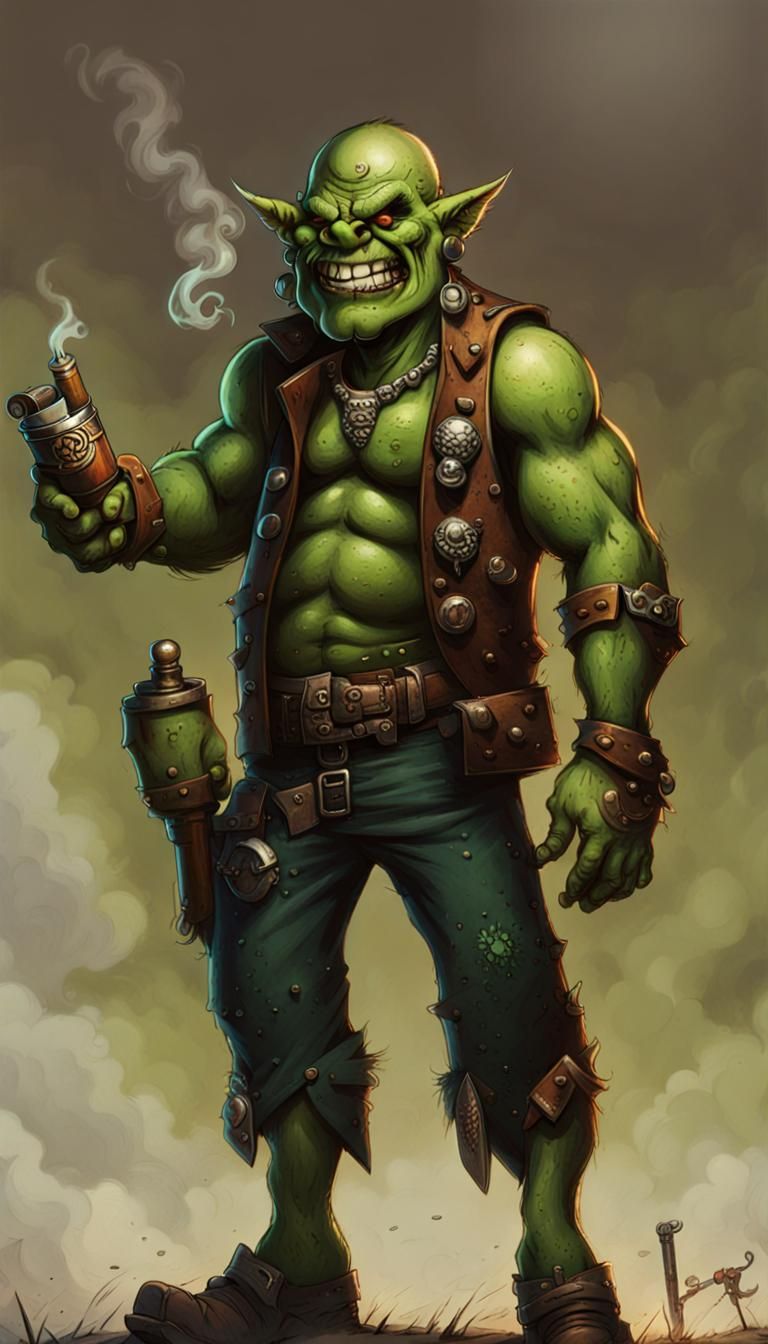 Savage green ork, smiling while smoking a cigar - AI Generated Artwork ...