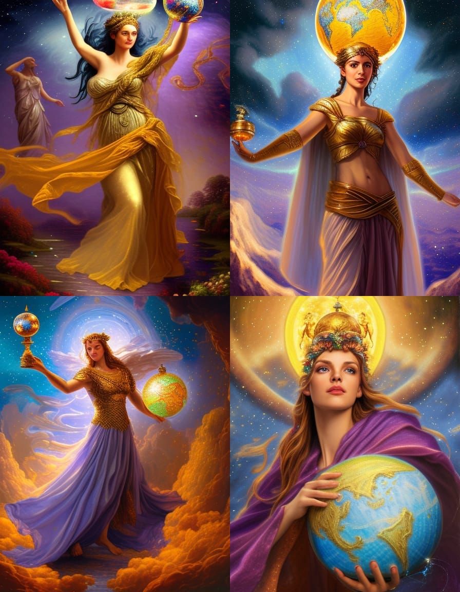 Greek goddess Urania, holding a globe, wearing a cloak of stars ...