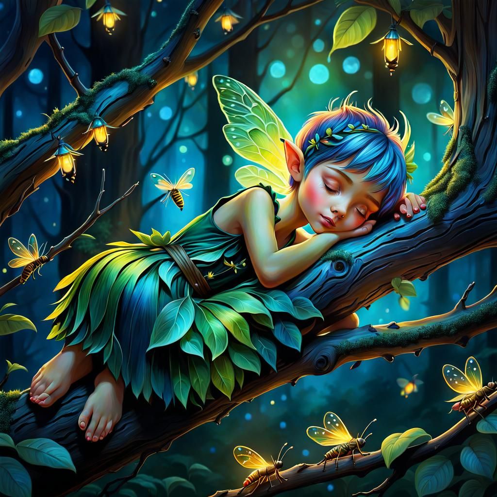 Forest Pixie Sleeping II - AI Generated Artwork - NightCafe Creator