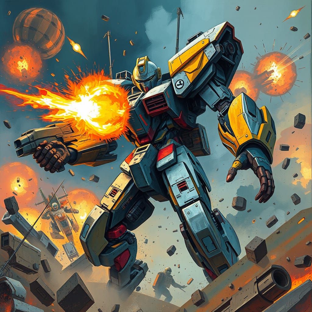 Metal Mecha Mayhem in Industrial Cyberpunk Style - AI Art