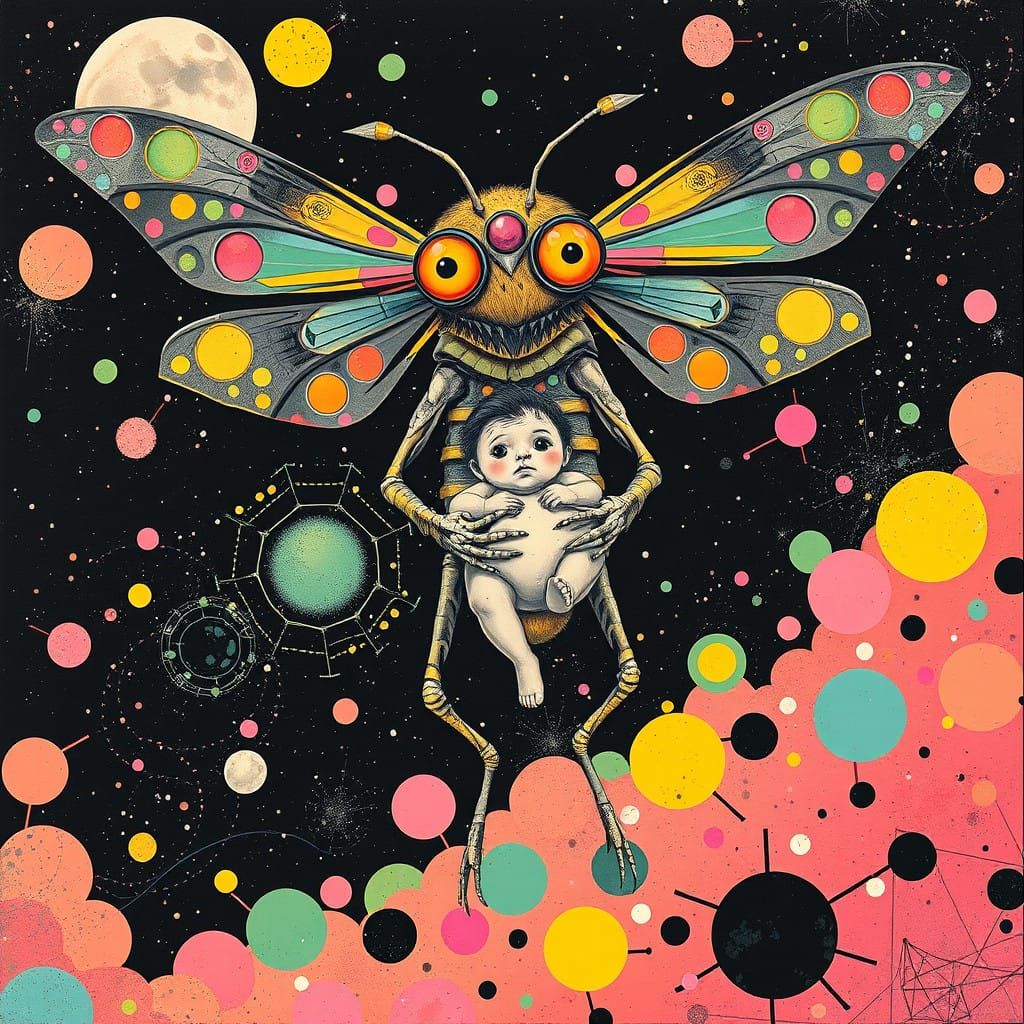 Mister Mothman - Whimsical Sci-Fi Mothman Carries Baby in Ne...