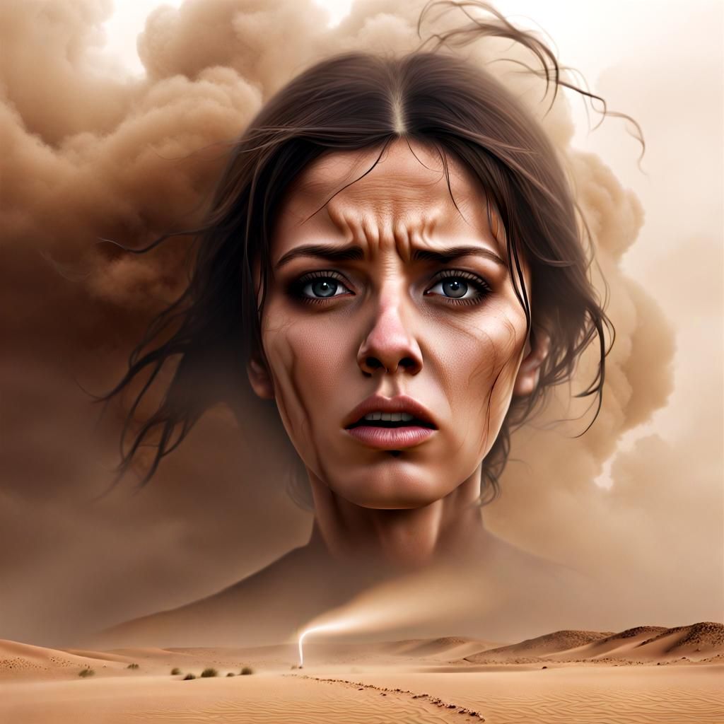 Sad face in a sand storm - AI Generated Artwork - NightCafe Creator